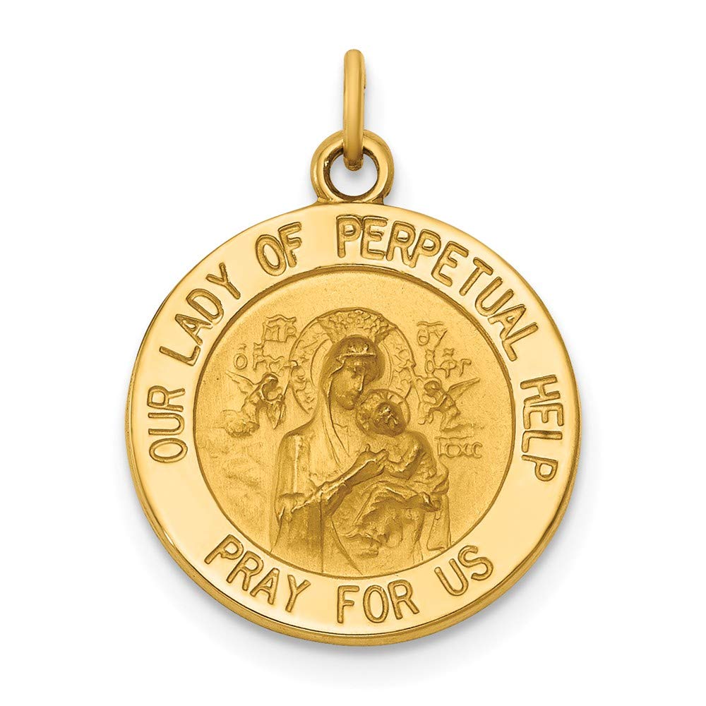 Solid 14k Yellow Gold Our Lady of Perpetual Help Medal Charm Pendant - 21mm x 15mm