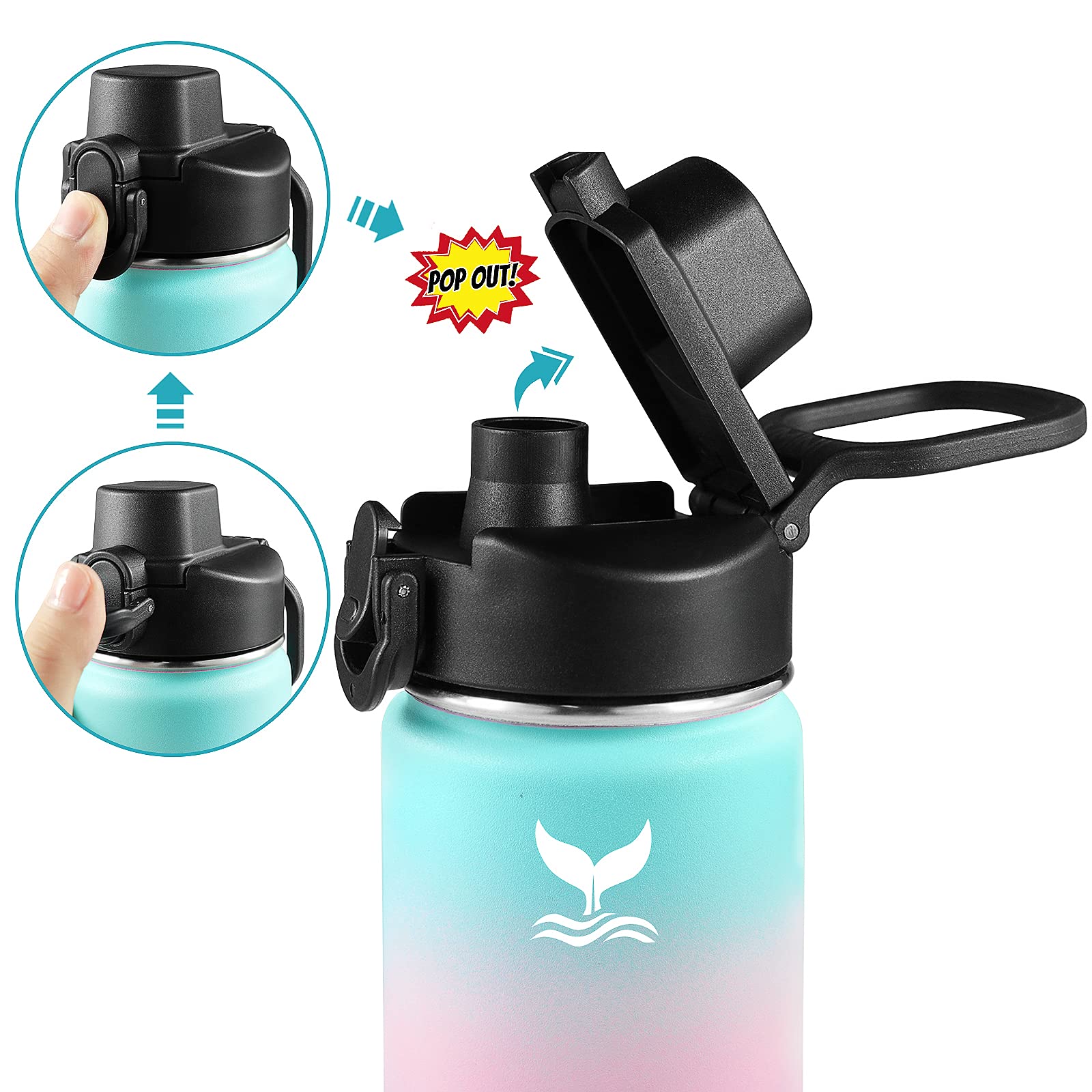 Vmini Push-Button Flip Lid, Compatible with Hydro Flask Wide Mouth Water Bottle, Wide and Rotating Handle, Easy to Carry - Leak-Proof, Compatible with Most Wide Mouth Water Bottles