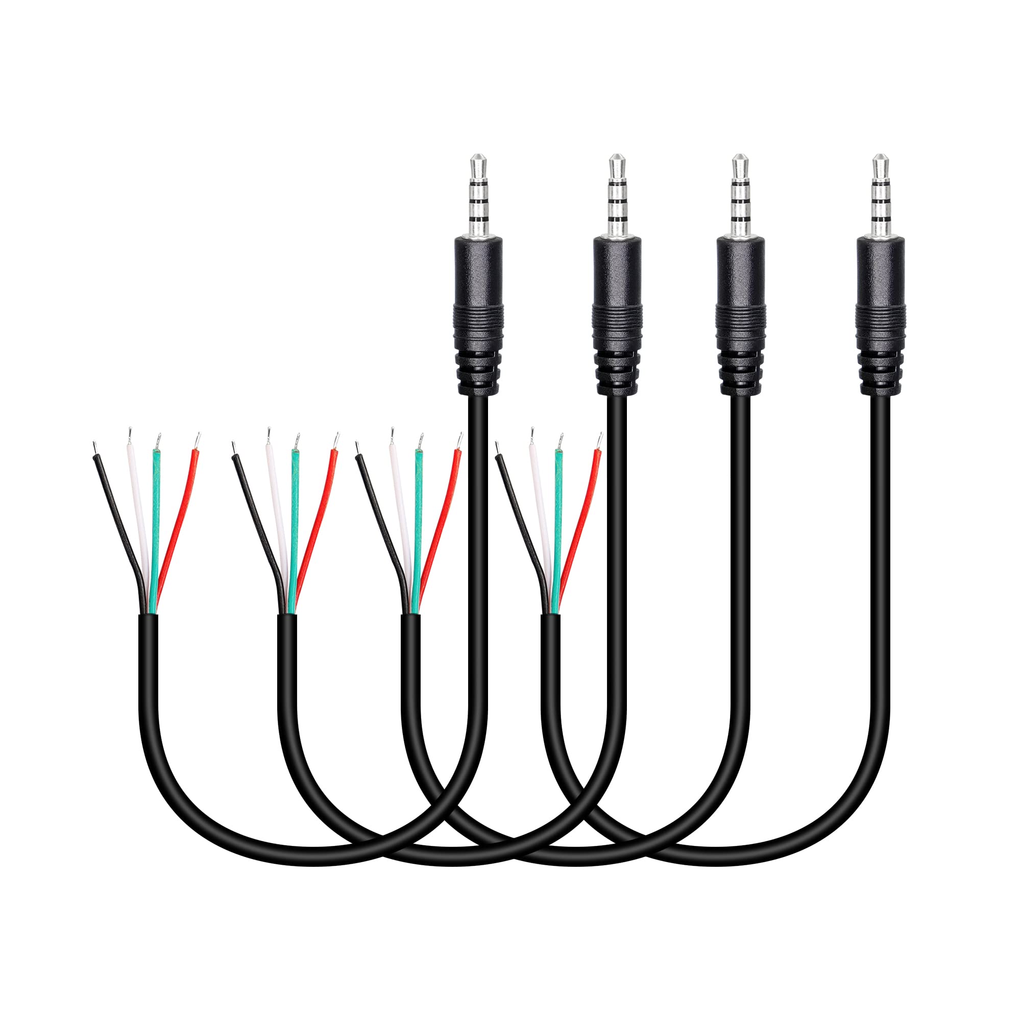 RIIEYOCA 4 Pack 3.5mm Male Plug to Bare Wire Stereo Audio Cable,1/8" TRRS 4 Pole Mono Male Plug to Open End Audio Cable,for and Audio Equipment Installed or Replace Repair