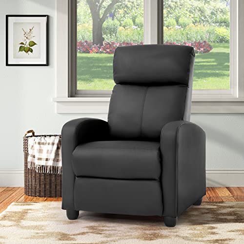 Vnewone Recliner Chair for Living Room Lounge Chaise Wingback Single Sofa Modern Home Theater Seating, Adjustable Height, Faux Leather, Black