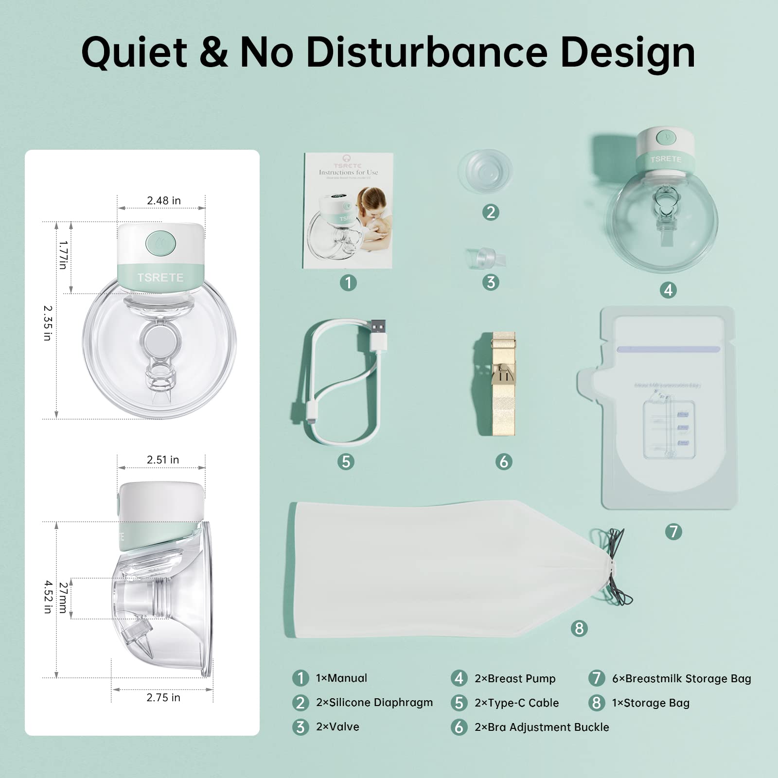 TSRETE Breast Pump, Wearable Breast Pump, Electric Hands-Free Breast Pumps with 2 Modes, 9 Levels, LCD Display, Memory Function Rechargeable with Massage and Pumping Mode, 27mm Flange, Pink