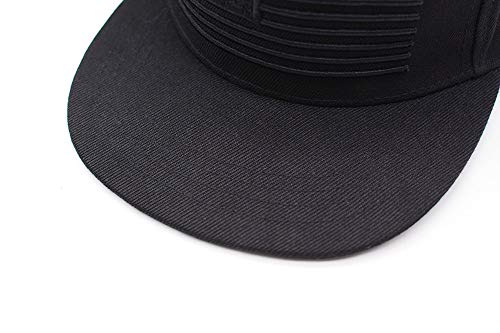Uphily Black USA American Flag Flat Brim Bill Hat High Profile Patriotic Snapback Baseball Cap for Men or Women