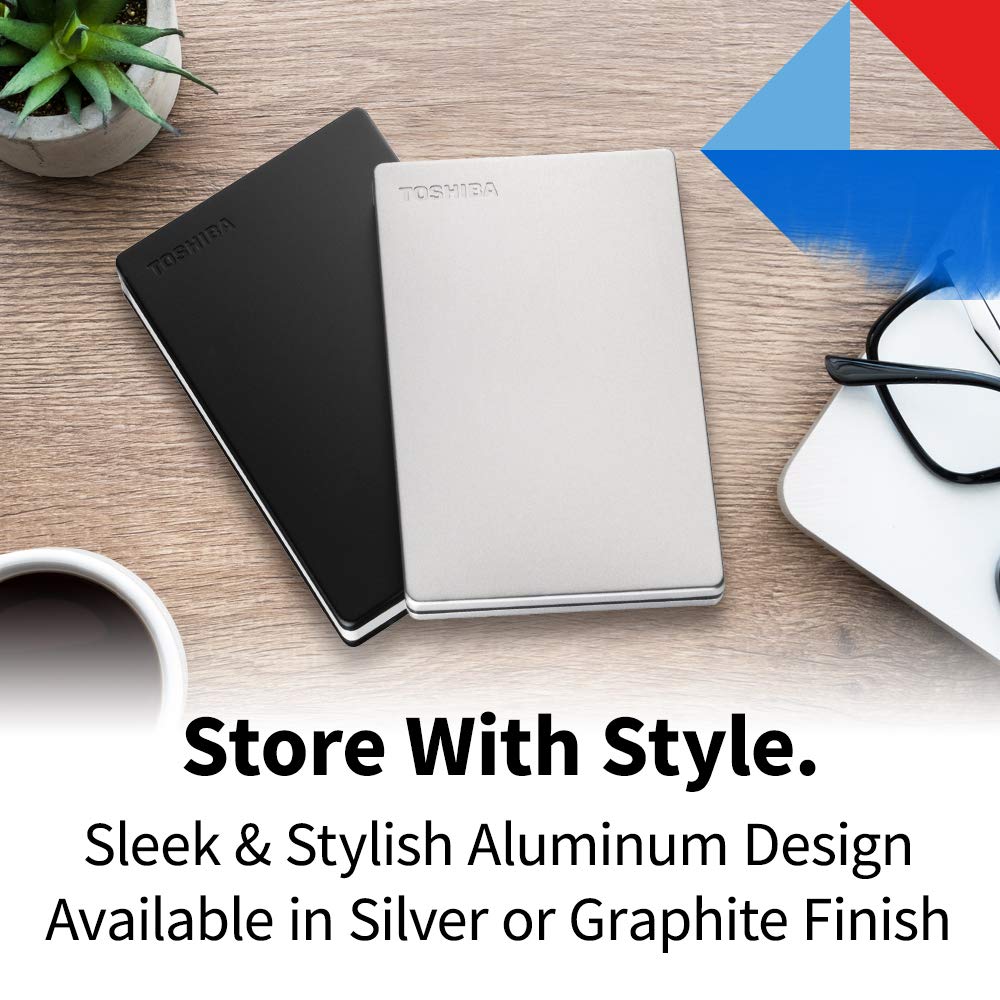 Toshiba Canvio Slim 2TB Portable External Hard Drive USB 3.0, Silver - HDTD320XS3EA