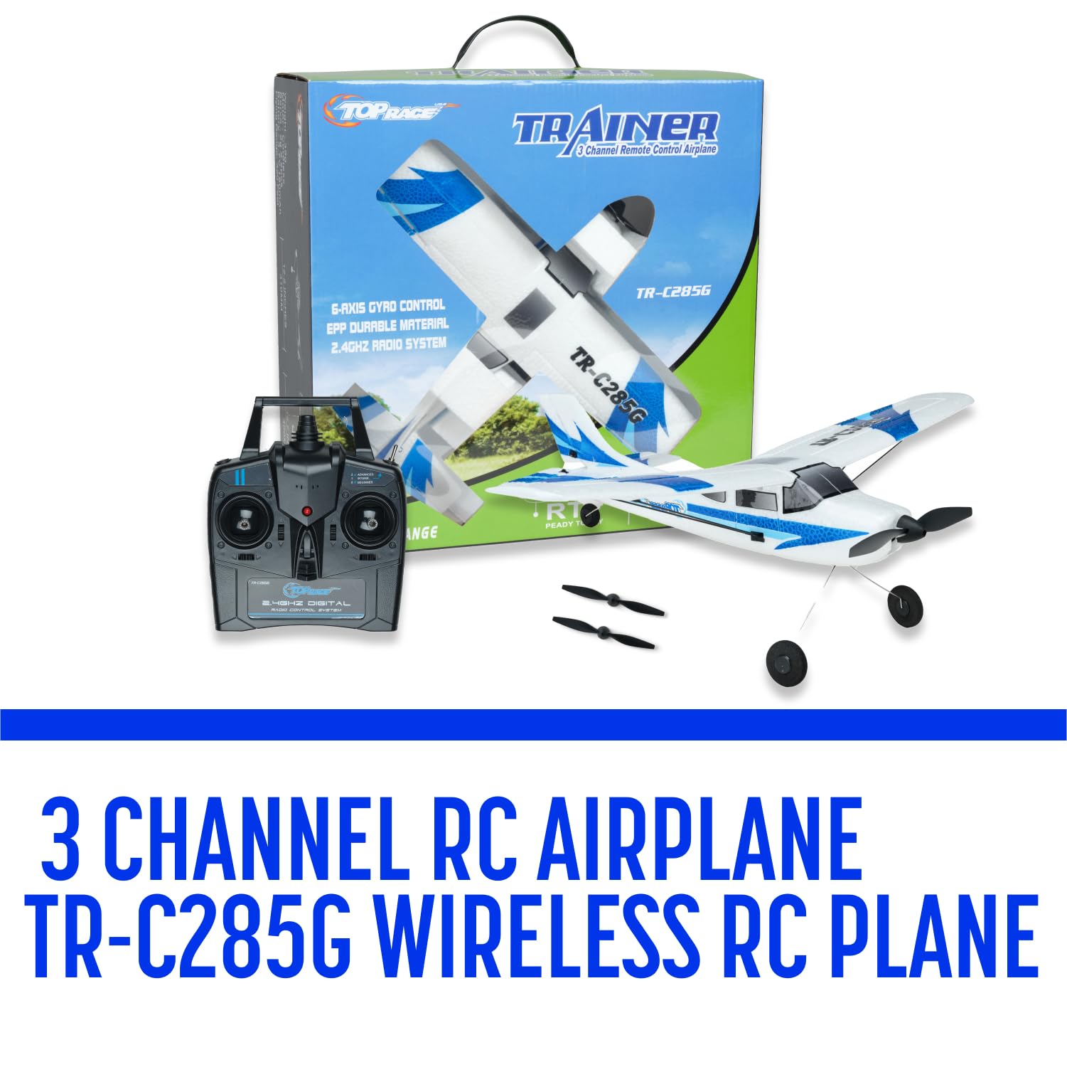 Top Race Remote Control Airplane - RC Plane 3 Channel Battery-Powered - Radio Control Airplanes for Adults and Kids 8-12 - Easter Gift Toy - Easy to Control Electric Planes with Propeller Saver