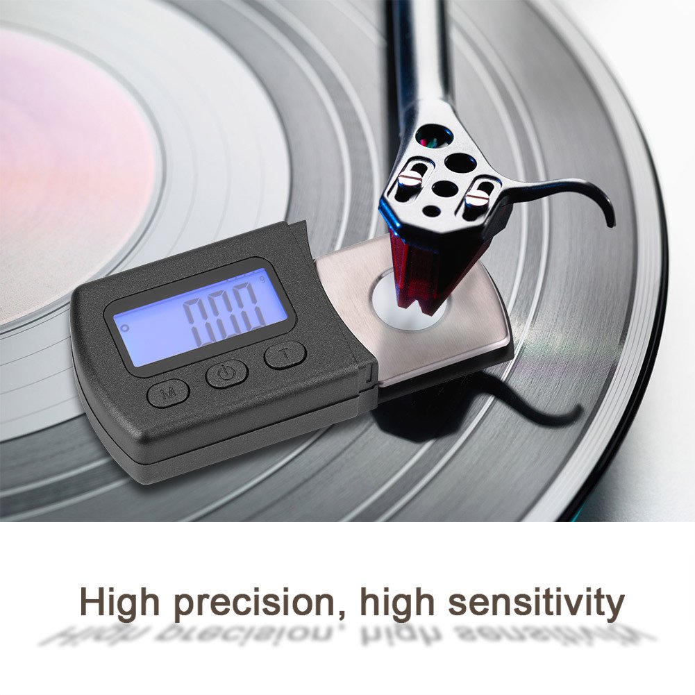 Tosuny Professional Turntable Stylus Force Scale Gauge Tester High Sensitivity Tracking Force Gauge， Large LCD Screen with Blue Backlight, 0.01g / 5g Calibration Weight