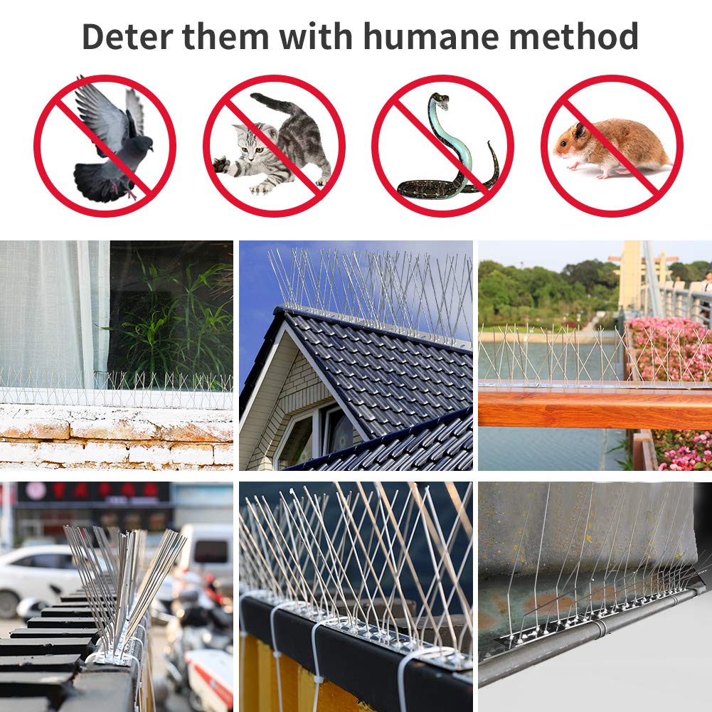 Topsome for Pigeon Small Birds 20Feet/18 Strips, Deterrent Spikes Stainless Steel Anti, Covers