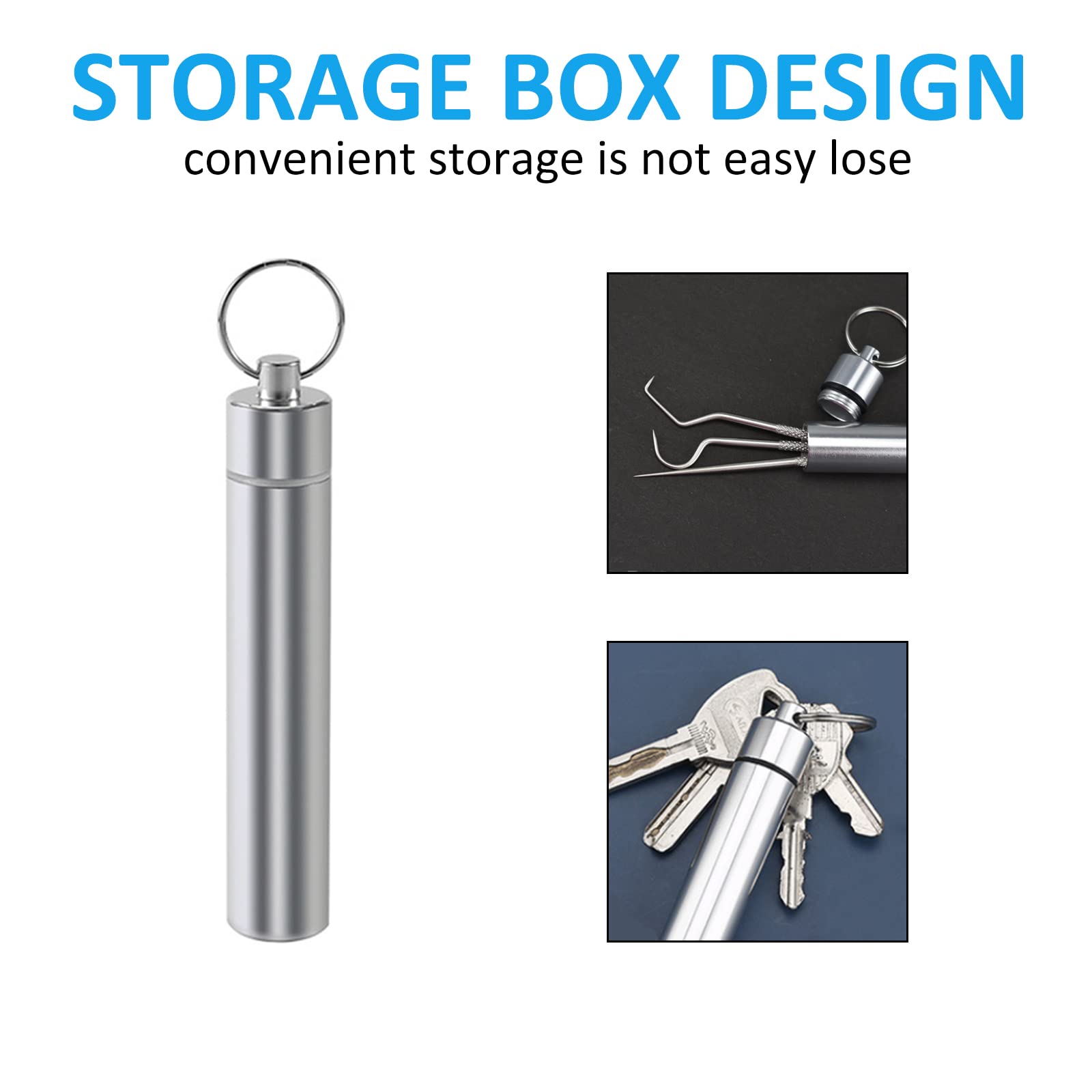 ZHENROAD 2 Set 7Pcs Portable Stainless Steel Toothpicks Pocket Set, Reusable Metal Toothpicks Rooth Cleaning Kit with Holder for Outdoor Picnic Camping Traveling