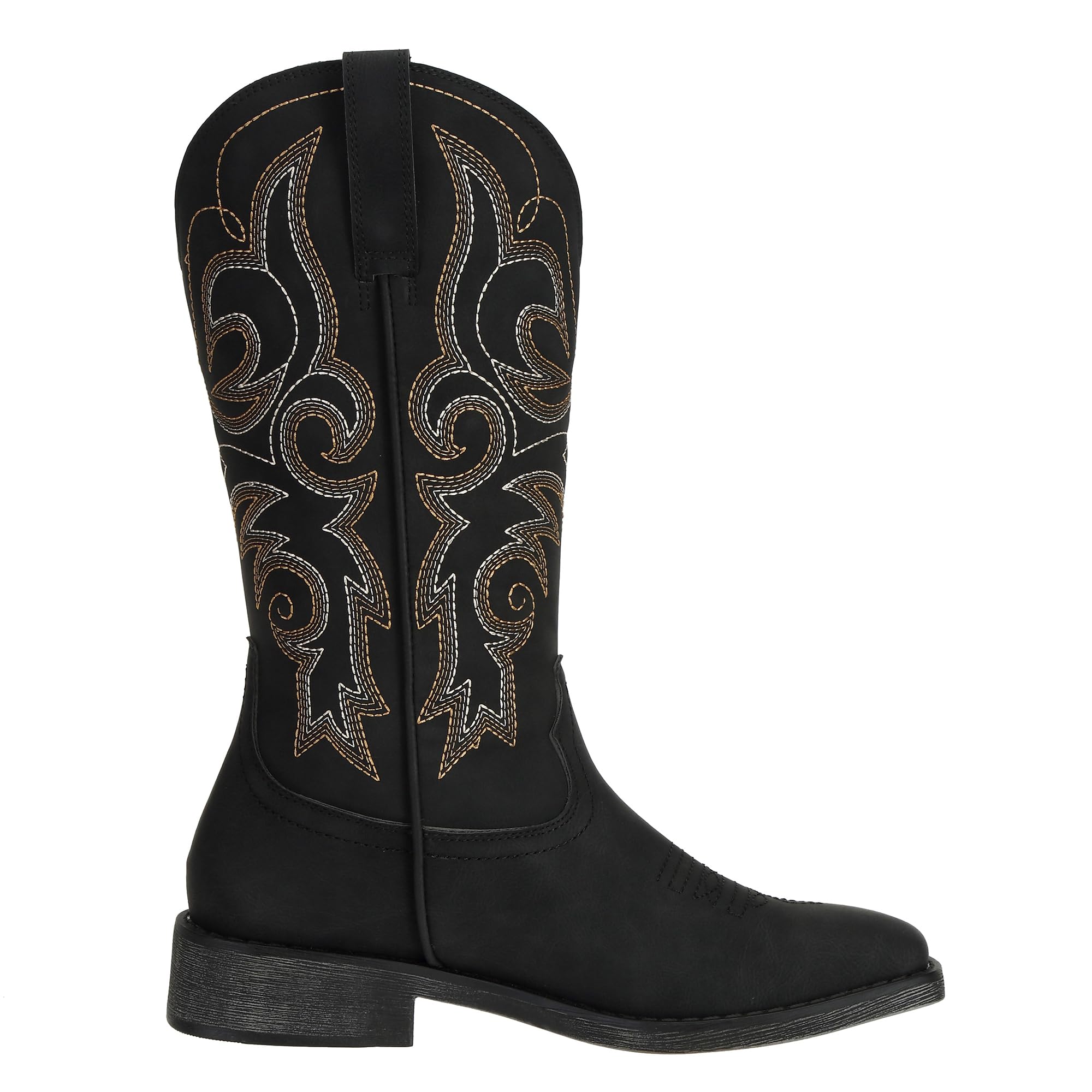 SheSole Women's Fashion Western Cowgirl Cowboy Boots Wide Square Toe Mid Calf Black US Size 8