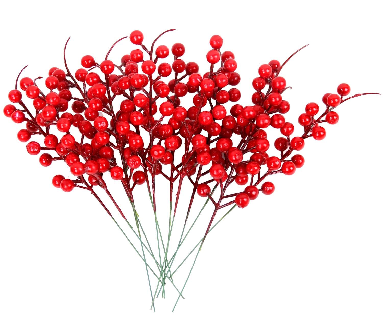 UWIOFF 12 Pack Artificial Red Berry, 10.2" Holly Christmas Berries Stems for Christmas Tree Wreath Decorations, Crafts, Festival Holiday and Home Decor