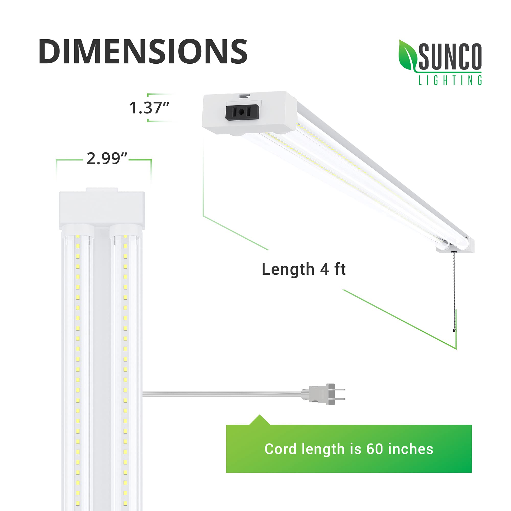 Sunco Lighting 10 Pack Shop Lights LED 4ft Plug in Linkable Garage Fixture, 4500 LM, Link Up to 4, 5FT Power Cable, Surface or Suspension Mount, 40W, 5000K Matte, White Utility 48 Inch Frosted ETL