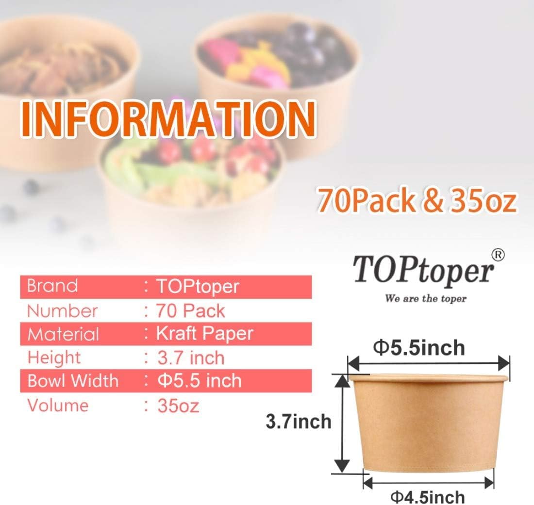 TOPtoper 35 Oz Large Paper Bowls, 70 Pack Disposable Soup Bowls Plastic Free Party Supplies for Hot/Cold Food, Soup (35 OZ)