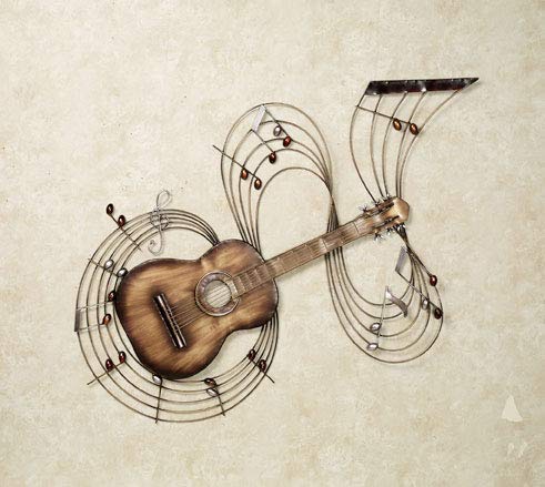 Touch of Class Within The Music Guitar Metal Wall Art - Brushed Bronze - Lines of Musical Notes in Shades of Copper and Silver - Hanging Music Decor Sculptures for Studio