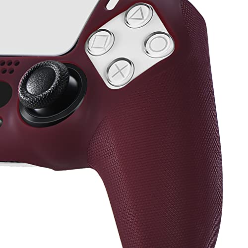 YoRHa Grip Texture Silicone Cover Skin Case for PS5 Controller x 1(Whine Red) with Pro Thumb Grips x 8