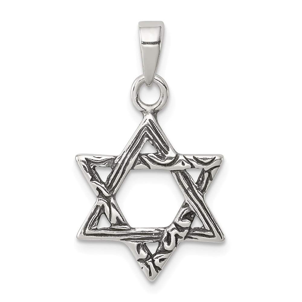 Solid 925 Sterling Silver Vintage Antiqued Star of David Lucky Jewish Charm Pendant - 20mm x 15mm