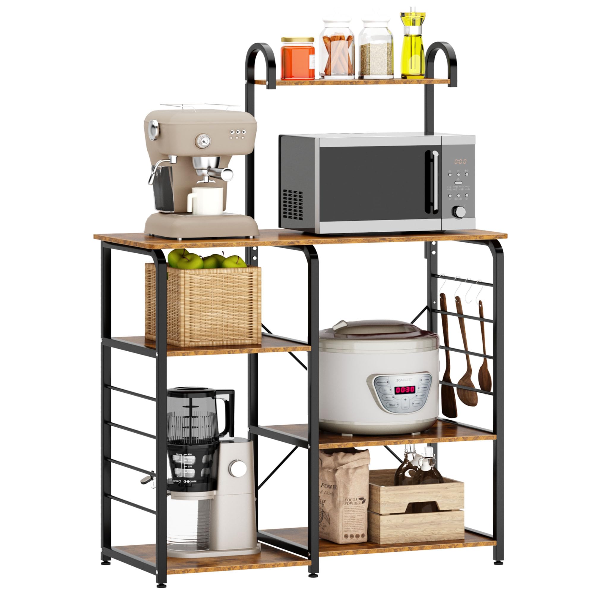 soges Microwave Cart Coffee Station, Kitchen Bakers Rack, Utility Microwave Oven Stand Storage Cart, Workstation Shelf, Rustic Brown 172-FG