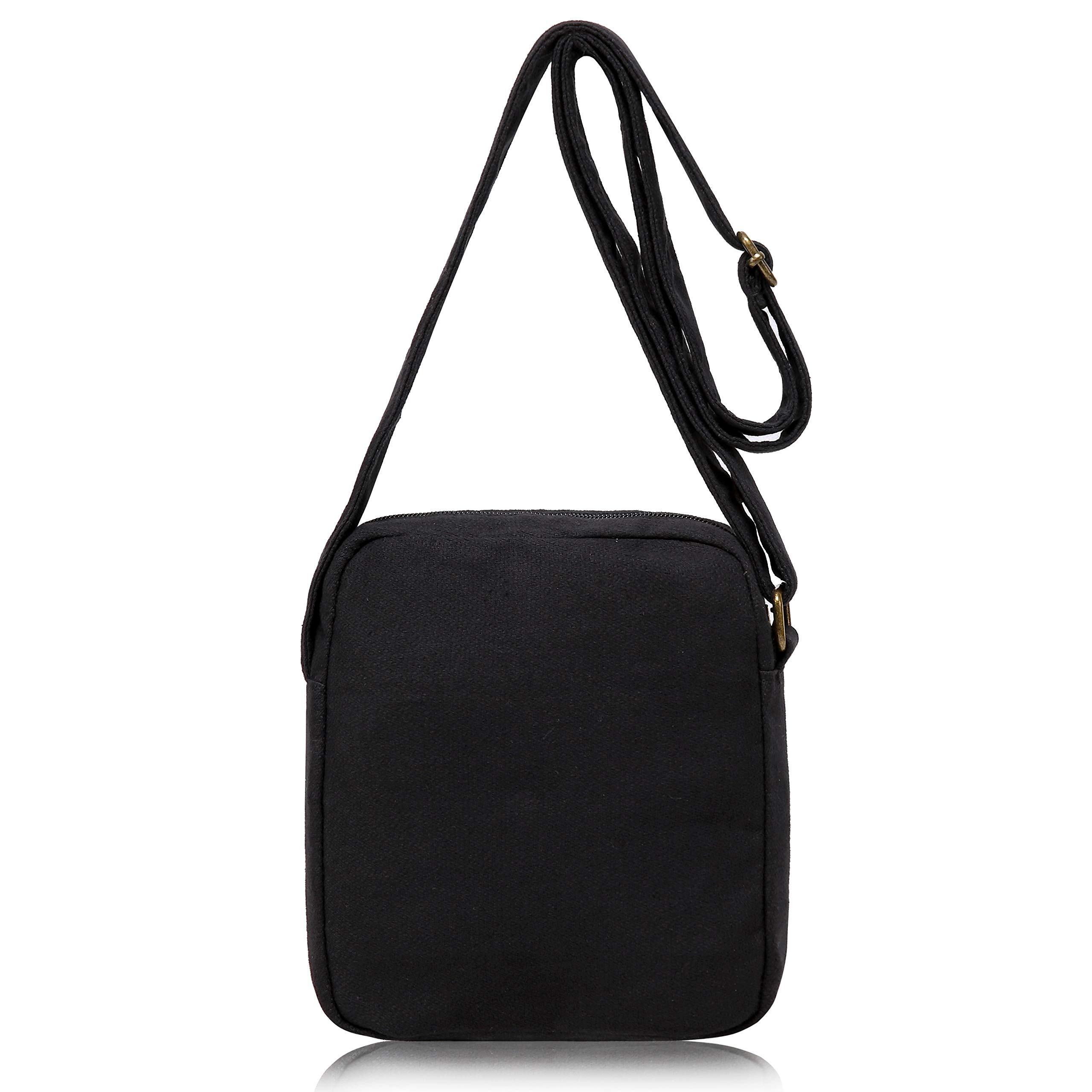 Small mini Hippie Crossbody Bag Top Zip Cotton Sling Bag Jacquard cloth Handmade Bags (Black)