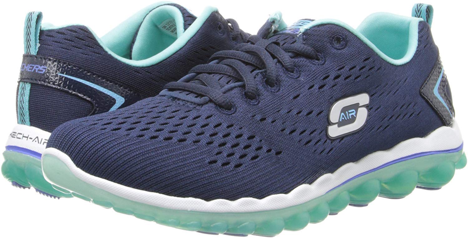 Skechers Sport Women's Skech Air 2.0 Run High Fashion Sneaker, Navy Mesh/Light Blue Trim, 8.5 Wide