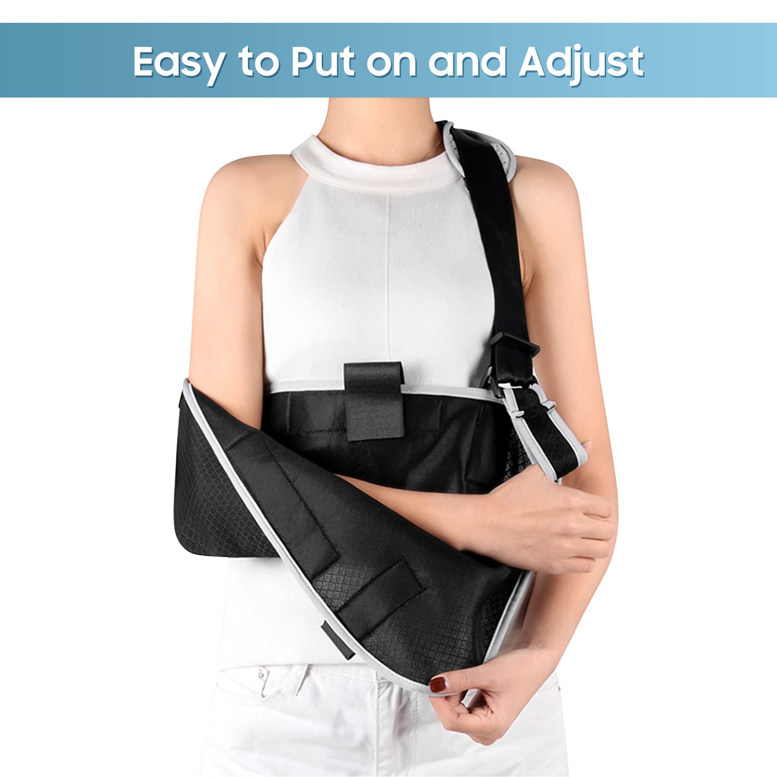 Yosoo Arm Sling, Adjustable Arm Support Brace with Strap and Waistband Shoulder Immobilizer Strap to Relieve Pain and Prevent Injuries, Universal for Left and Right Arms