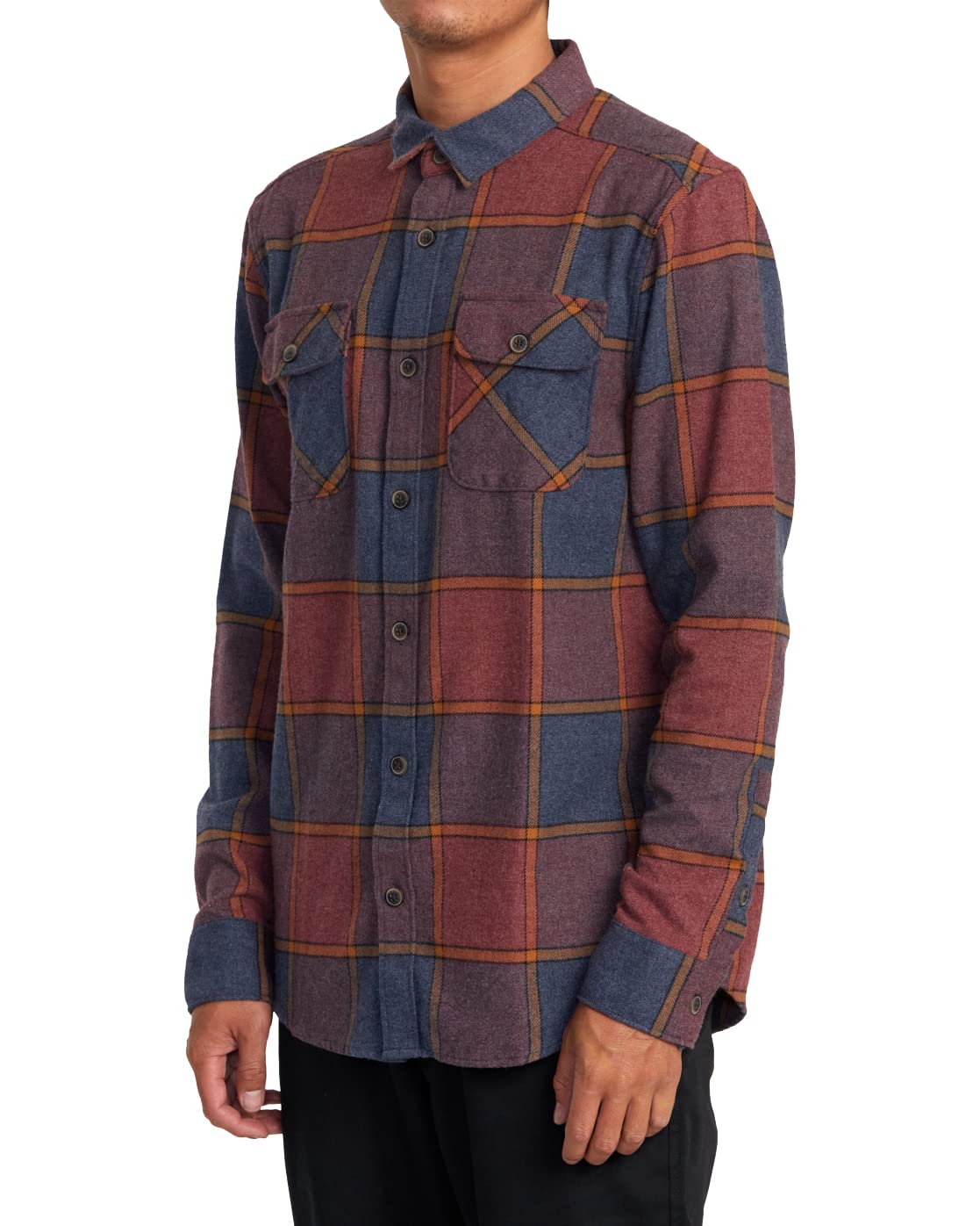 RVCA Mens Long Sleeve Woven Button Front Flannel Shirt - Thatll Work (New Moody, Medium)