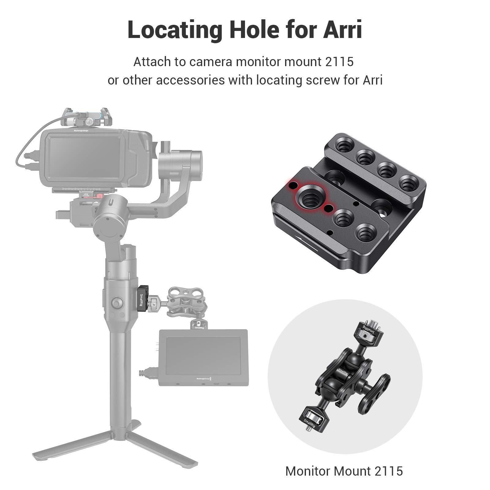 SmallRig Monitor Mount Holder for DJI Ronin-S/SC and RS 2/RSC 2/RS 3/RS 3 Pro/RS 3 Mini Gimbal Accessories Mounting Plate, w/ 1/4” Thread 3/8” Locating Hole NATO Rail for Magic Arm Handle - 2214