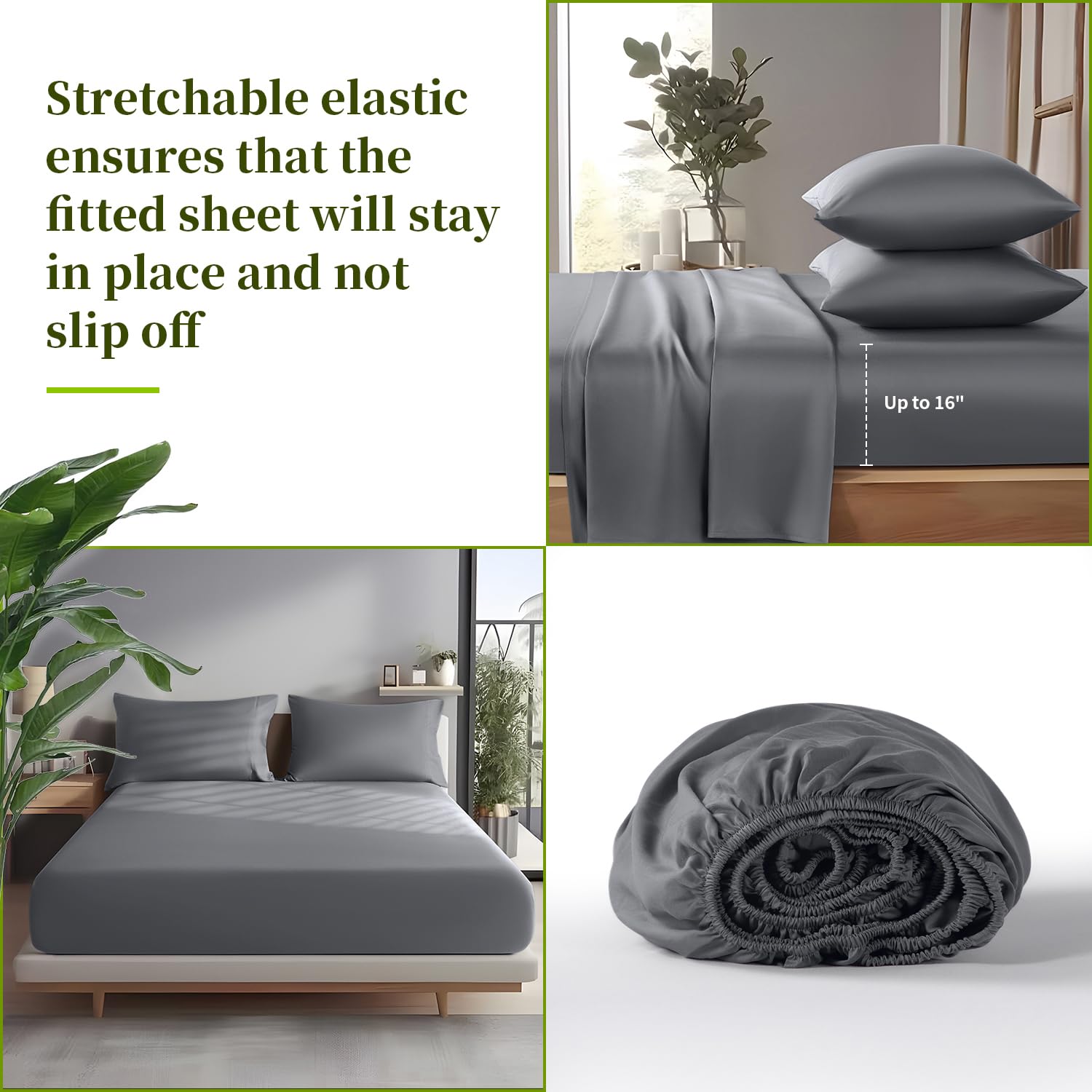 Shilucheng 6-Piece Sheets Set,Rayon Derived from 100% Bamboo_,Cooling & Soft Bed Sheets, Luxury Bedding Sheets & Pillowcases, 16 Inch Deep Pockets (King,Dark Grey)