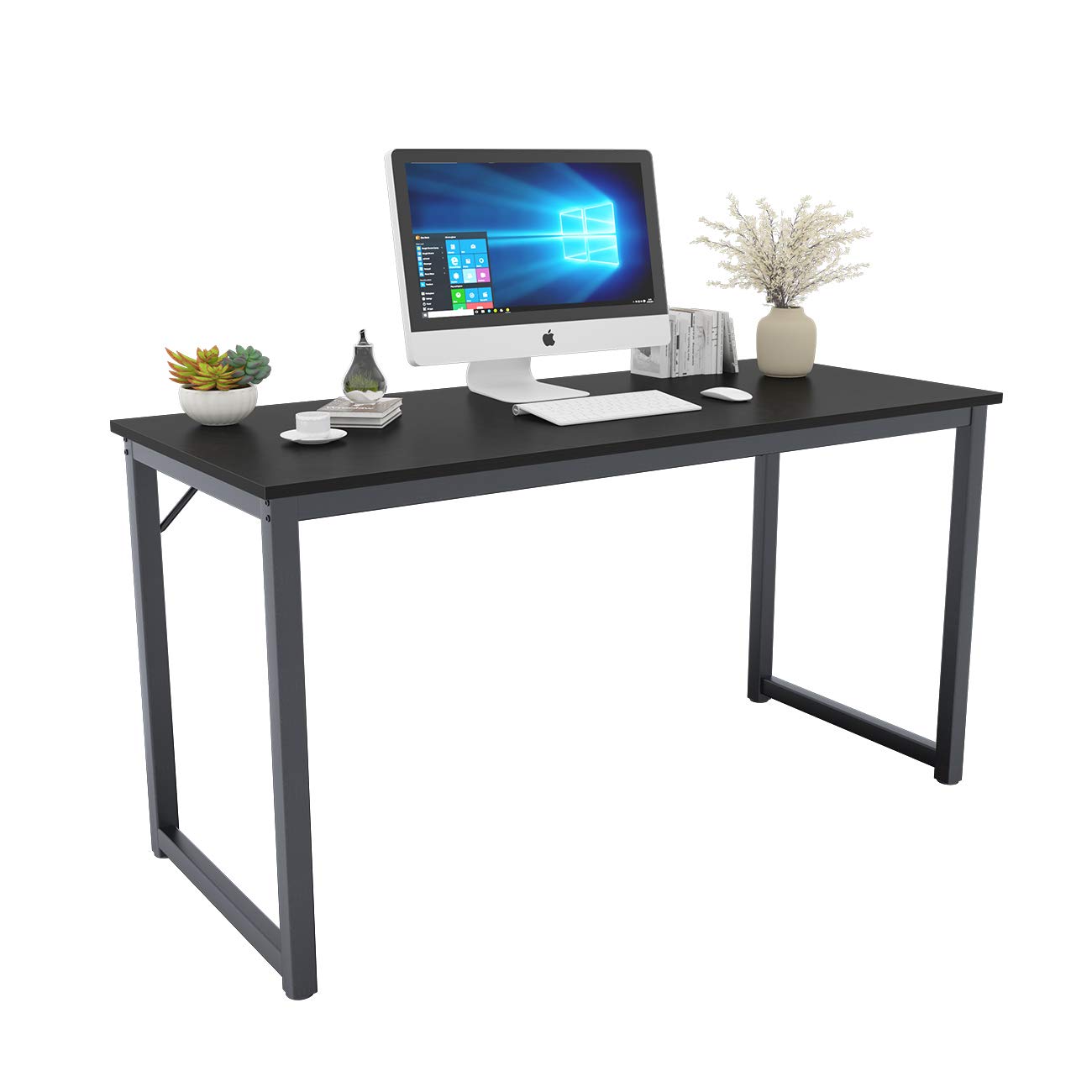 SogesPower 55 inches Modern Computer Desk PC Office Desk Study Desk Writing Table Multi-Purpose Workstation for Home Office Gaming Computer Desk, Black, SPGC-P2JJ-140BK