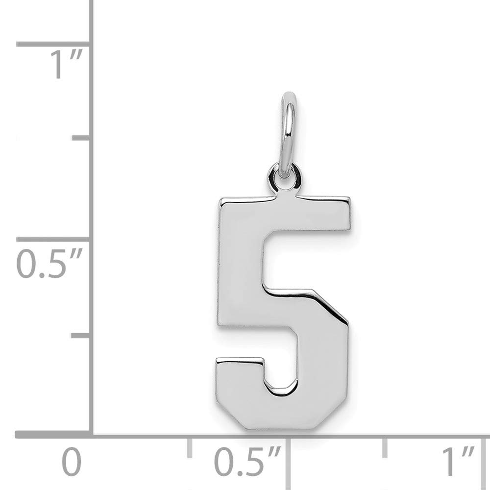 Solid 925 Sterling Silver Medium Number 5 Charm Pendant - 21mm x 8mm