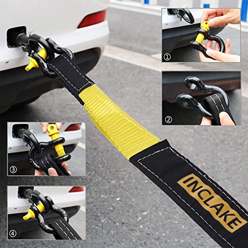 Tow Strap Recovery Kit-3'' x 10ft (30,000 lbs. Break Strength) +3/4" D Ring Shackles (62,831 LBS Break Strength)(2pcs.)-Heavy Duty Recovery Kit -Off Road Towing Accessory for Jeeps & Trucks Yellow
