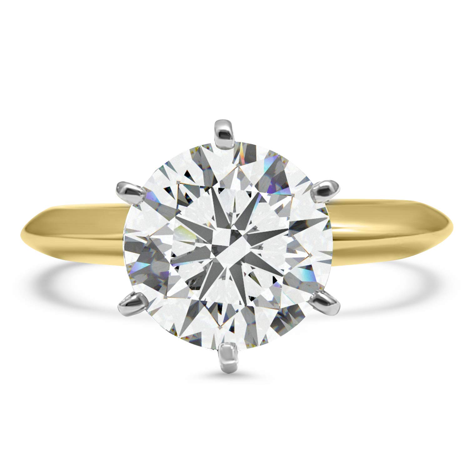 Solid 14K Yellow Gold Swarovski CZ Cubic Zirconia Engagement Ring 6 Prong 2 Carat Round (6.0)