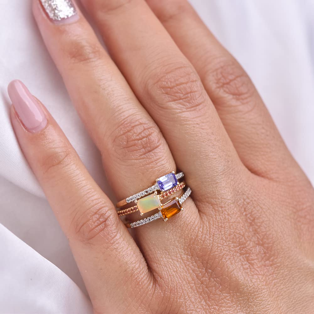 YoTreasure 0.56 Ct. Tanzanite & White Topaz 10K Yellow Gold Ring