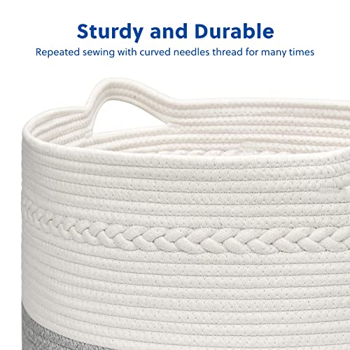 Vamcheer Cotton Rope Laundry Basket -18'' x 18'' x 20'' Blanket Basket, 80L Woven Toys Storage Basket Baby Nursery Basket Laundry Hamper - Grey