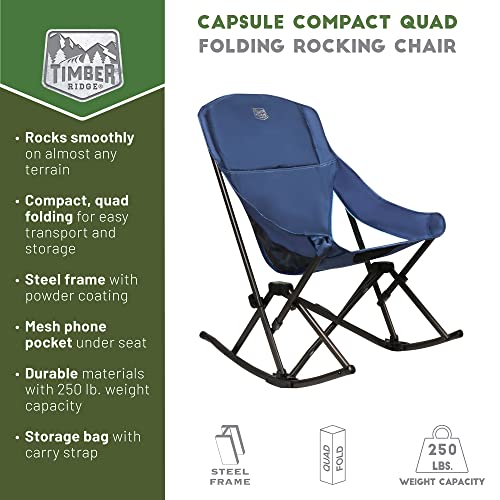 Timber Ridge Capsule Quad Folding Rocker Compact Rocking Camping Chair, 22.83βW x 20.47βD x 18.5β/33.07H, Blue