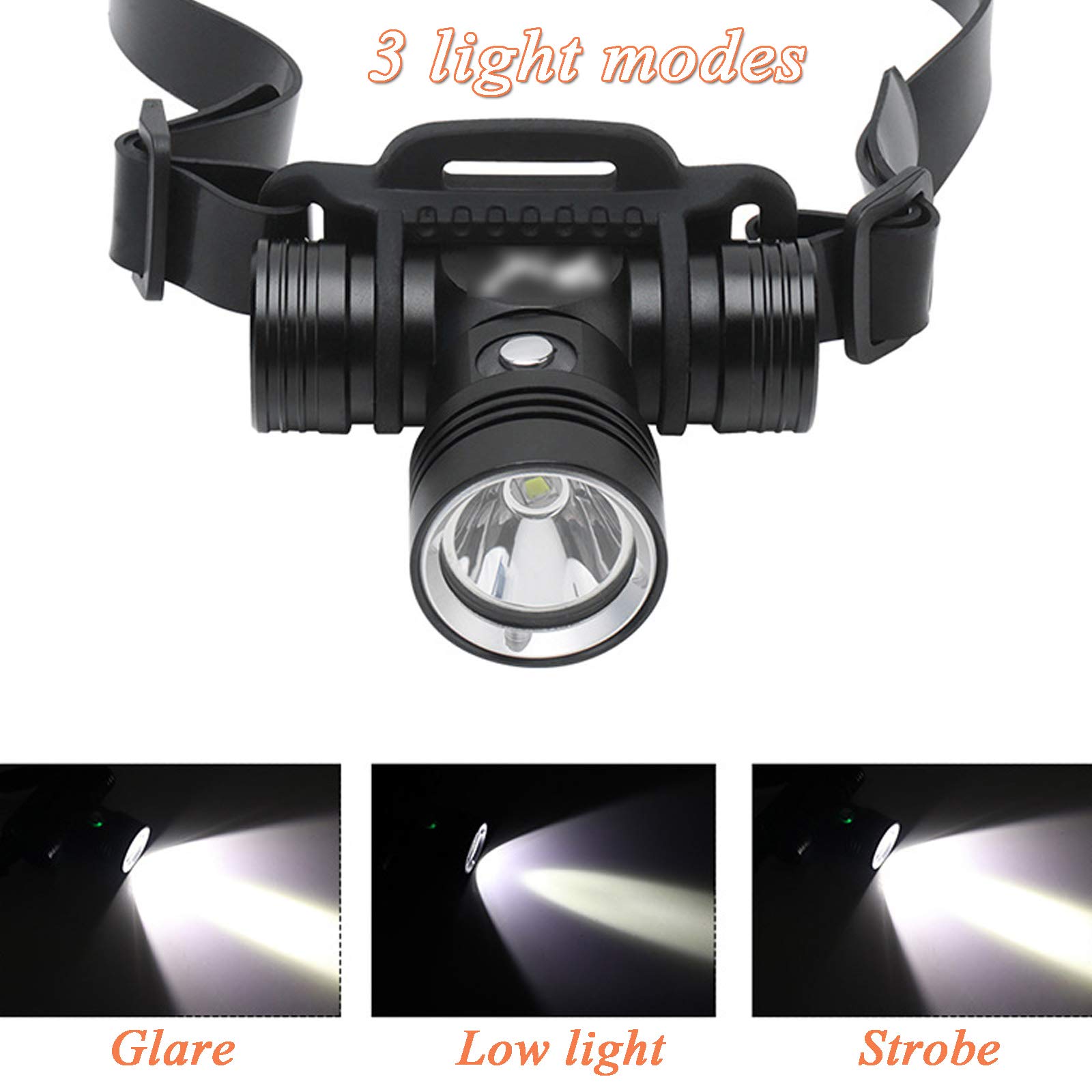 TWW Diving Headlight, Led Outdoor Strong Light Aluminum Alloy Head-Mounted Flashlight, Power Indicator Fishing Light