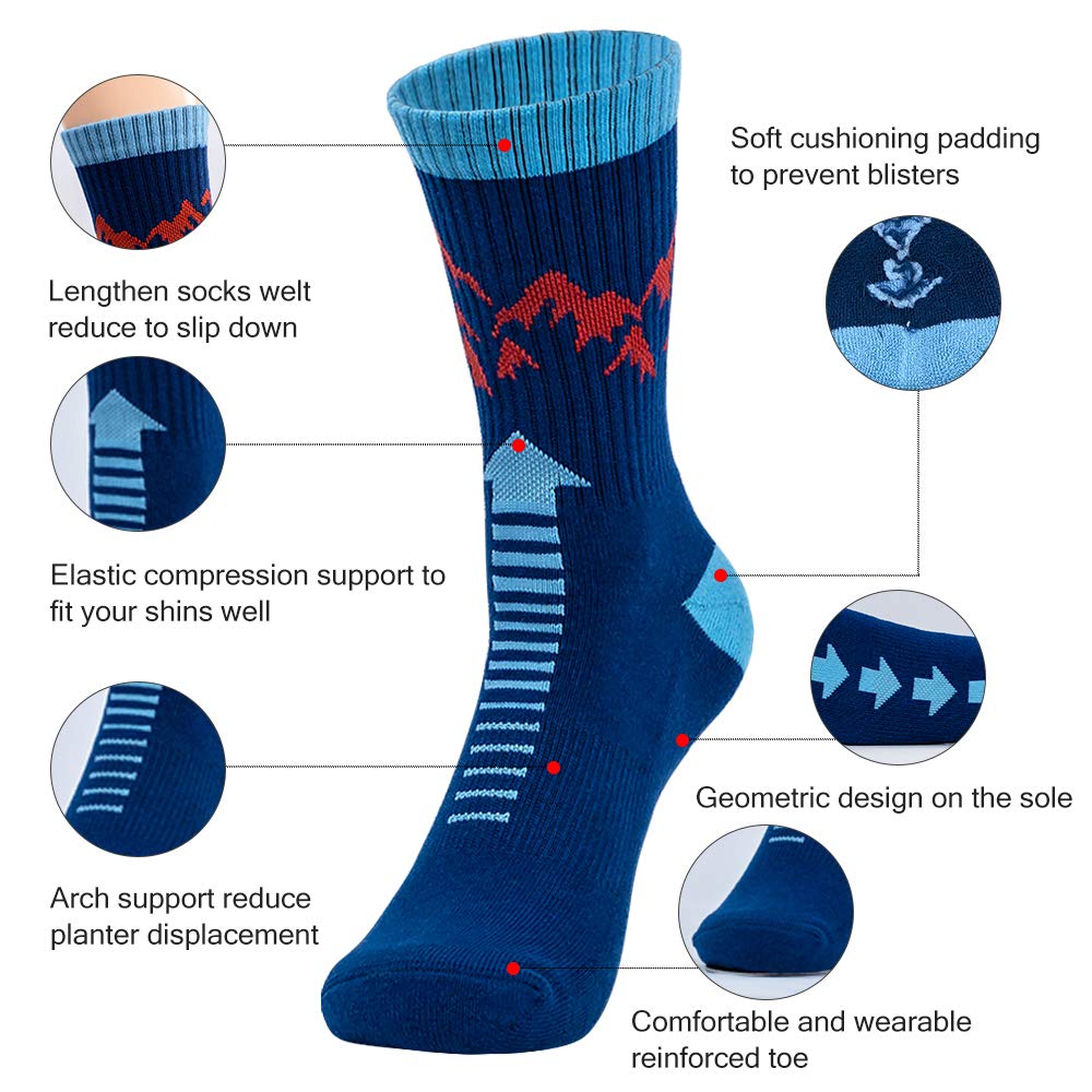 Time May Tell Mens Hiking Socks Moisture Wicking Cushion Crew Socks for Terkking,Outdoor Sports,Performance 2 pack (Black,Blue 9β-12β)