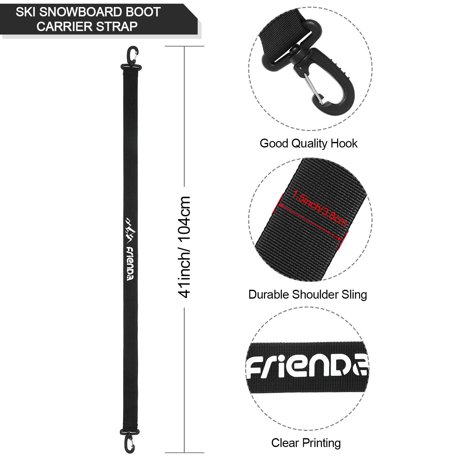 Ski Snowboard Boot Carrier Strap Ski Pole Carriers Strap Ice Skates Shoulder Sling Leash Adjustable Shoulder Strap Downhill Skiing Back Country Gear for Man Woman Kids Families
