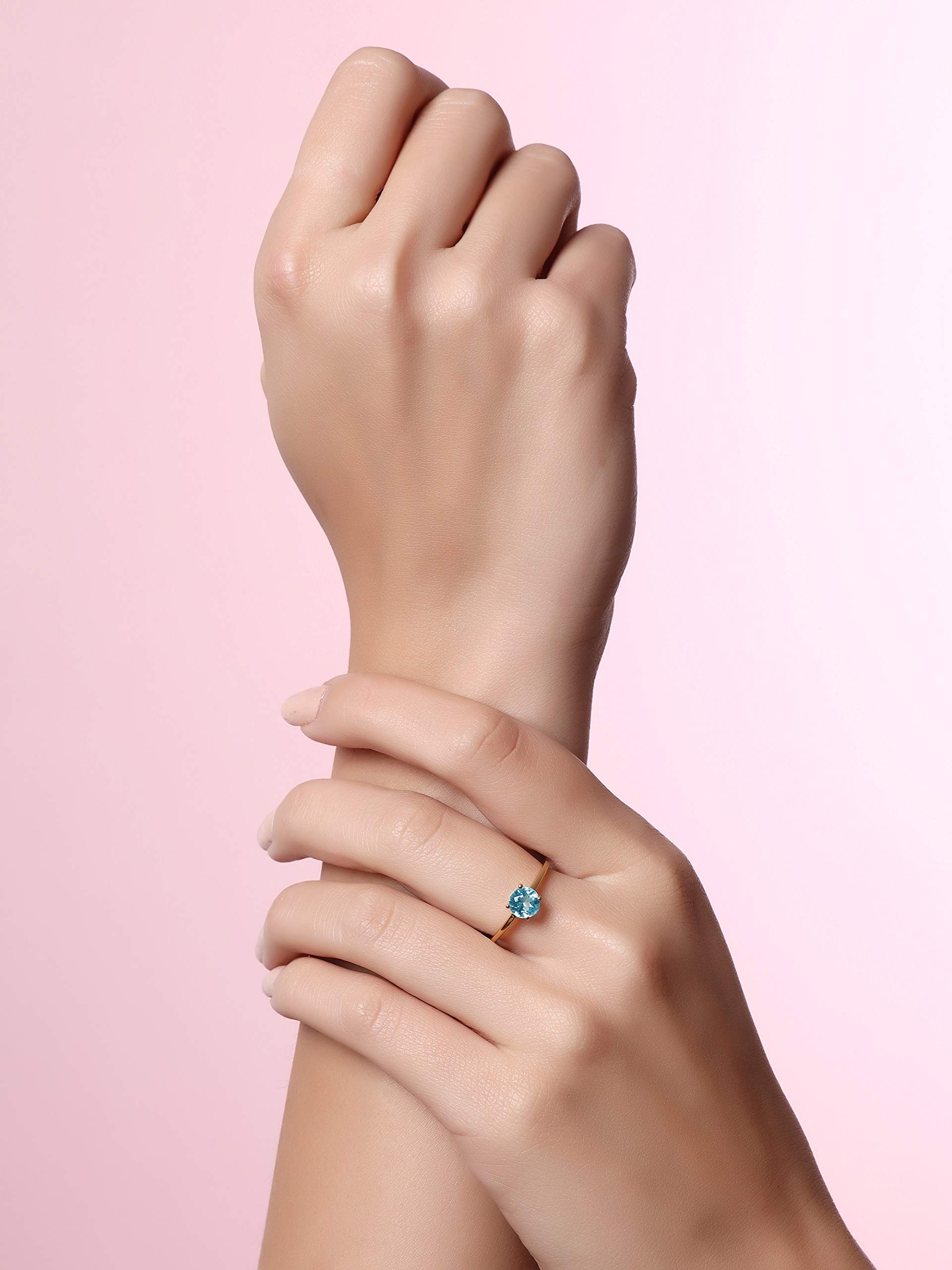 YoTreasure 10K Yellow Gold 1.03 Ct Blue Topaz Solitaire Ring