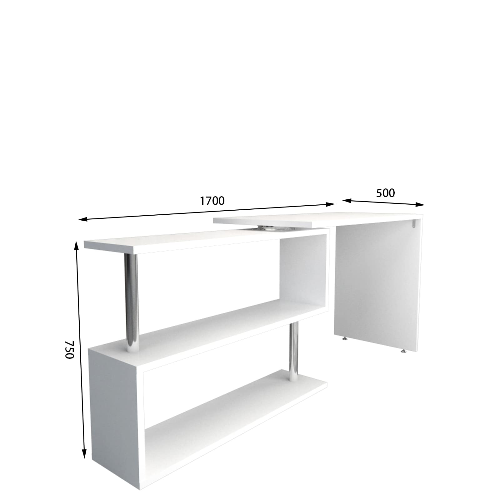Rotating Desk, L-Shaped Computer Corner, Home Office Desk W/2-Tier Large Storage Bookshelves Desk