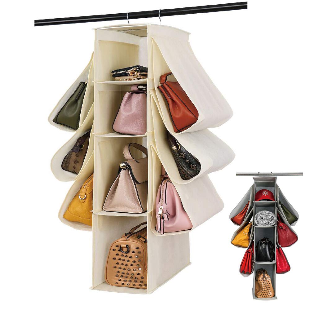 YYGJ Hanging Purse Handbag Organizer Homewares Nonwoven 10 Pockets Hanging Closet Storage Bag (Beige)