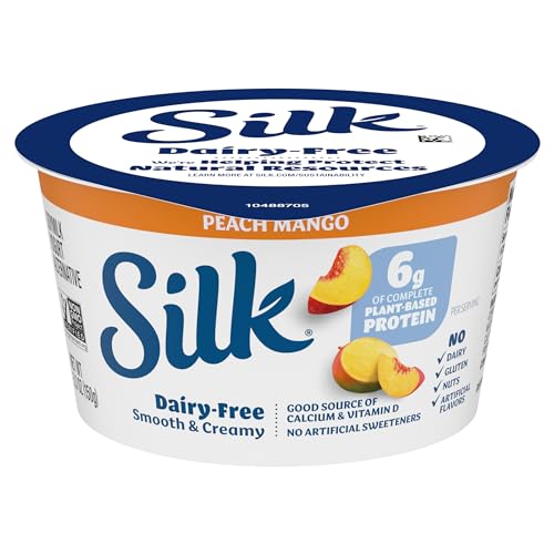 Silk Peach Mango Dairy Free, Soy Milk Yogurt Alternative, Smooth and Creamy Plant Based Yogurt with 6 Grams of Protein Per Serving, 5.3 OZ Container