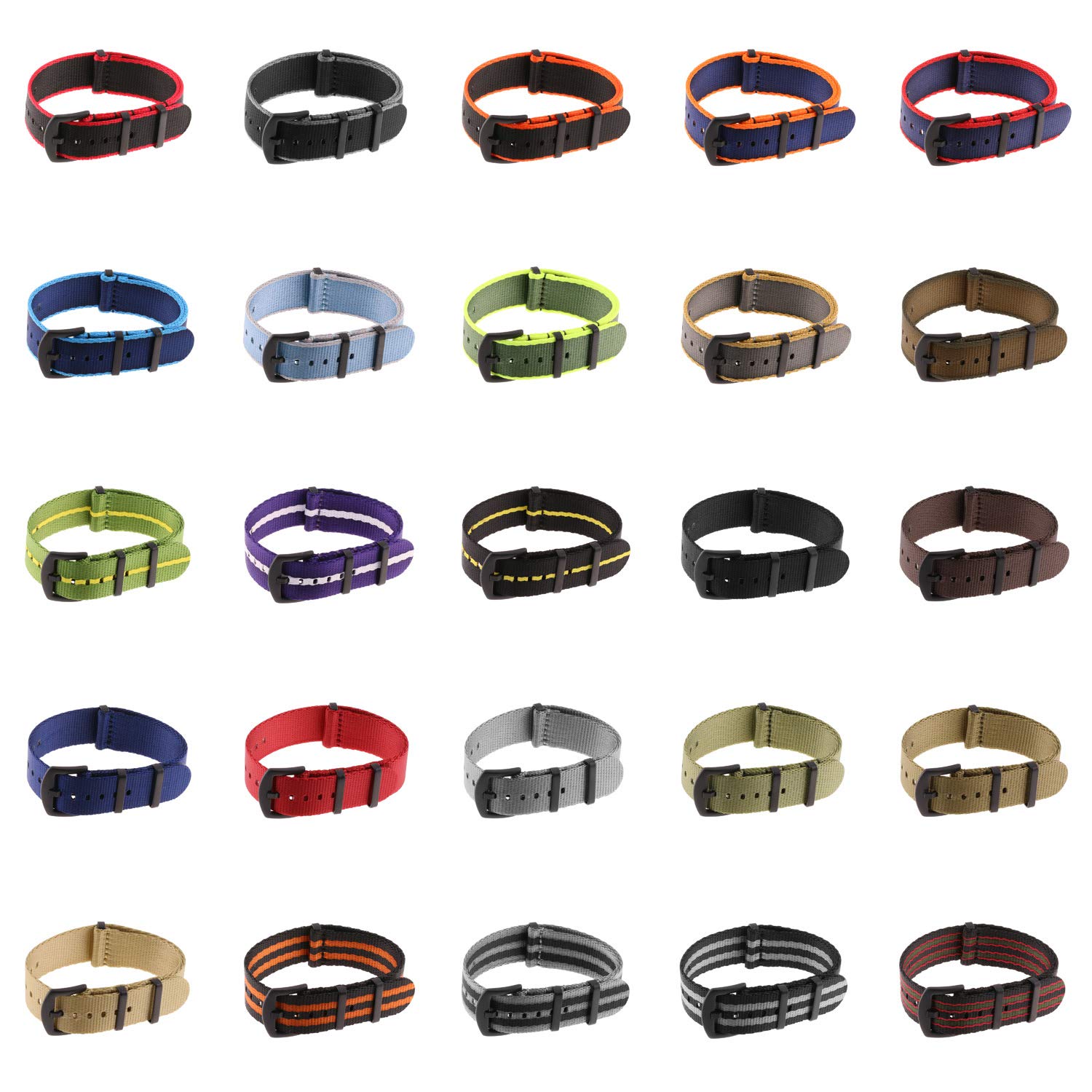 StrapsCo Premium Nylon Seat Belt Wrap Around Watch Band Strap - Black & Orange (Black Buckle) - 20mm