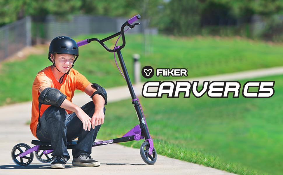 Yvolution Y Fliker Carver C5 Scooter 3 Wheels Foldable Wiggle Scooter Self-Propelling Drifting Scooter for Adults and Kids Ages 9+ Years Old