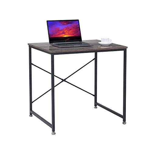 Symylife Modern Computer Desk Table Home Office Desk, Modern Simple Style Laptop Table with Metal Frame,Vintage Grain