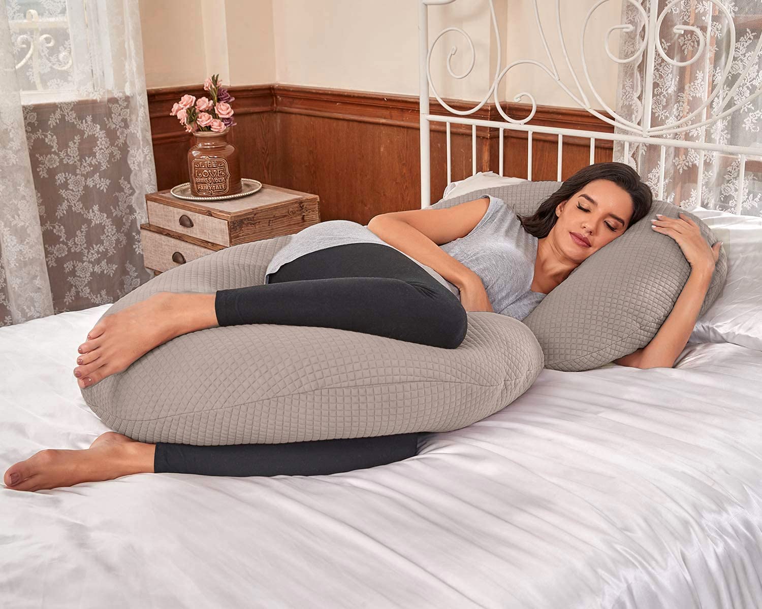 Summer Mae Pregnancy Pillow with Removable Cover, 55 inches C Shaped Full Body Maternity Pillow for Pregnant Women Brown