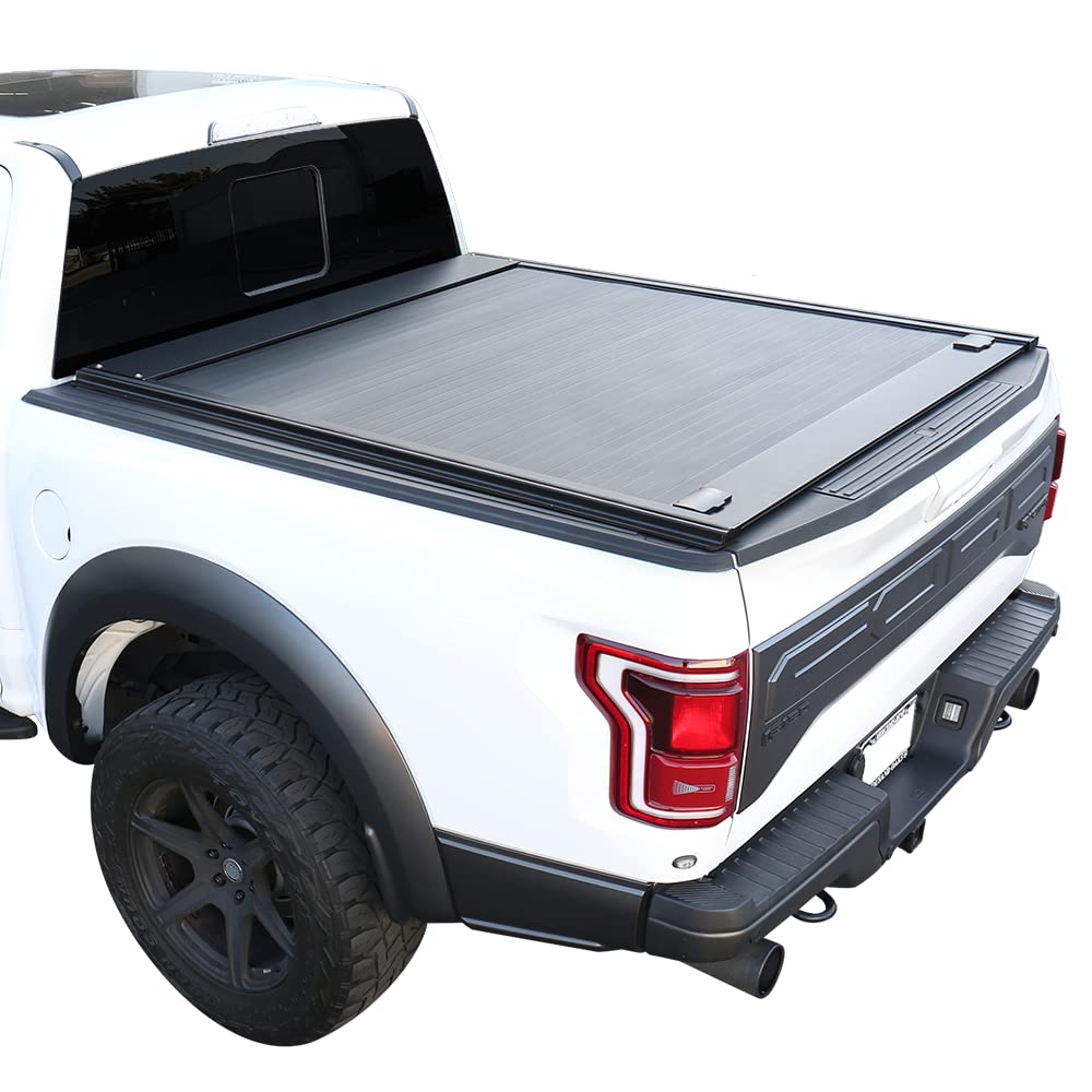 Syneticusa Retractable Hard Tonneau Cover Fits 2011-2024 Ford F-150 (incl. Raptor/Lightning) 5â6â (67â) Truck Bed Matte Black Aluminum Waterproof