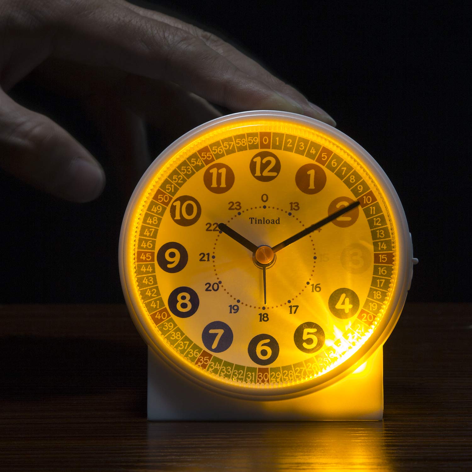 Tinload Analog Alarm Clock for Kids, Telling Time Teaching Design, Silent Non Ticking, Increasing Beep Sounds, Battery Operated Snooze and Light Functions