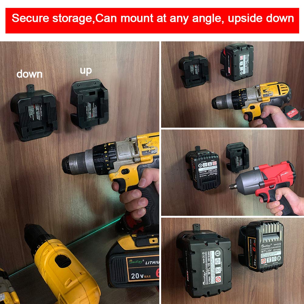waitley 10-Pack Battery Holder Wall Mount Storage Shelf Rack Compatible with Dewalt 20V DCB200 Lithium Ion Battery and Milwaukee M18 18V Lithium Ion Battery