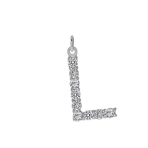 Solid Sterling Silver CZ Personalized Alphabet "L" Initial Pendant/Necklace, 20"