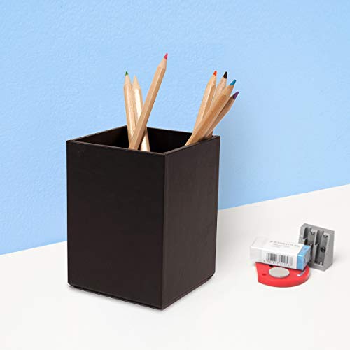 Vpack Square Pen Pencil Cup Holder Stand Desk Office Organizer, Double Art Paper Desktop Supplies Organizer for Home, School, Office(Black)