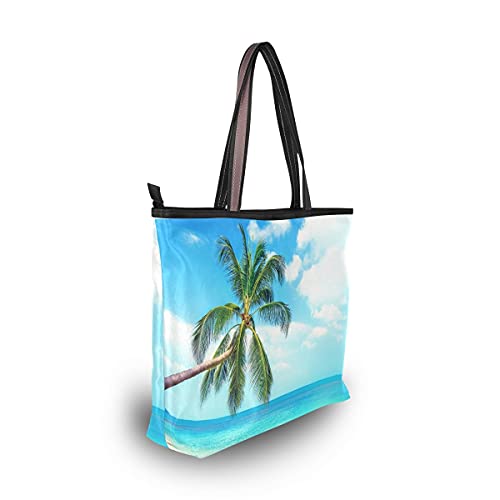 Zipper Tote Bag Lightweight Shoulder Handbag for WomenTropical Beach Palm Summer Long Top Beach Bags for Work Shopping Travel School,L