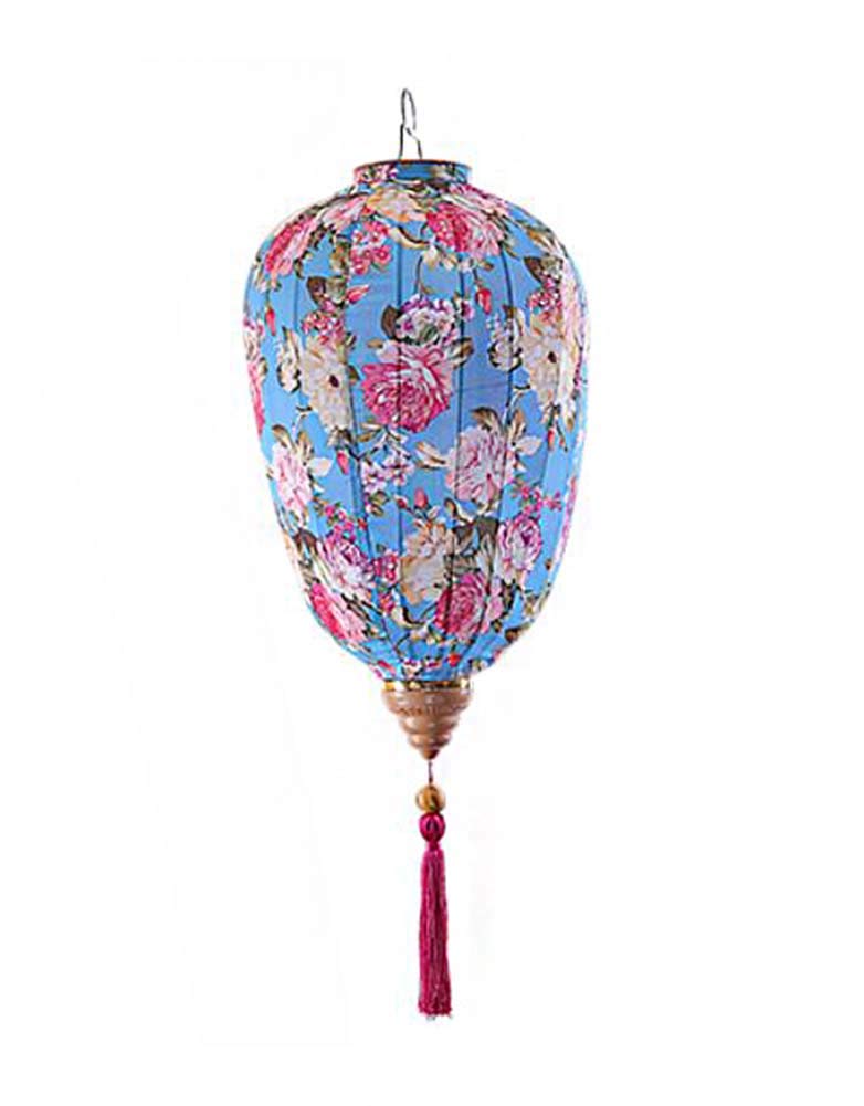 Traditional Chinese Cloth Lantern Painted Home Garden Hanging Decorative Lampshade 14", Blue Peony